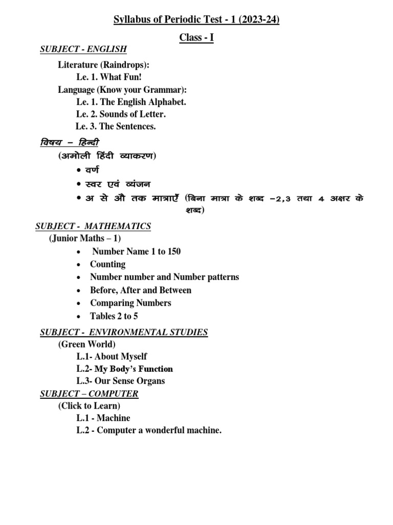 PT1 Syllabus Main Subjects 2023-24 | PDF | Teaching Methods & Materials | Language Arts & Discipline
