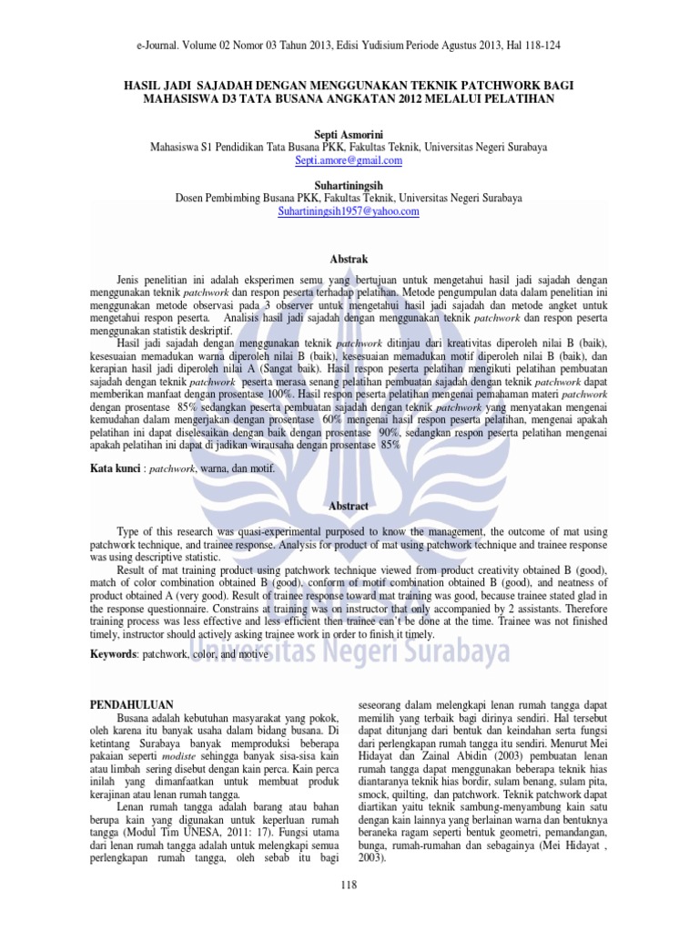 Hasil Pelatihan Sajadah Patchwork 2013 | PDF | Seni