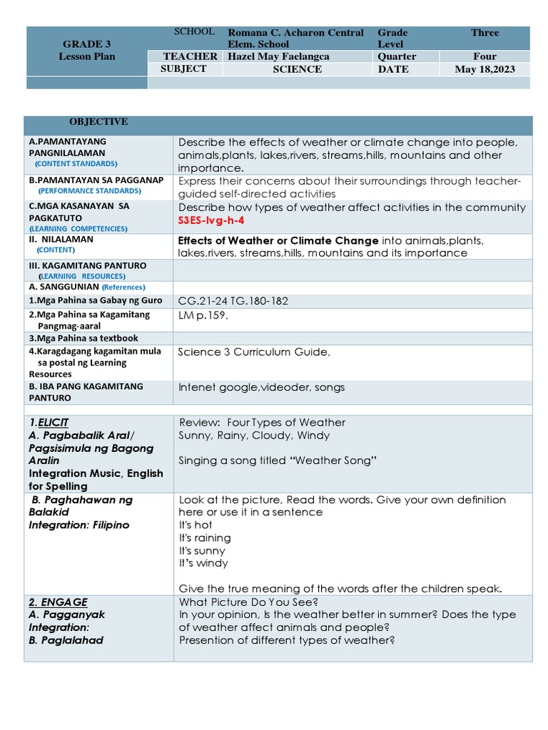 Grade 3 Science Lesson on Weather | PDF | Cognition