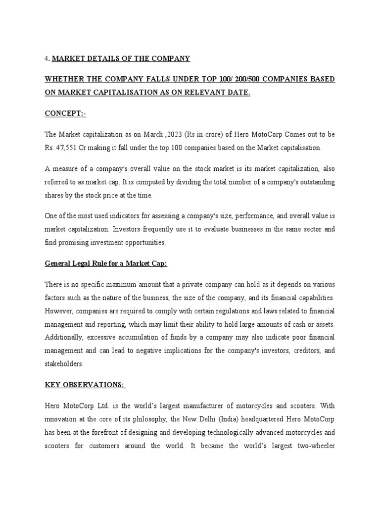 Hero MotoCorp Market Capitalization Insights | PDF | Securities ...