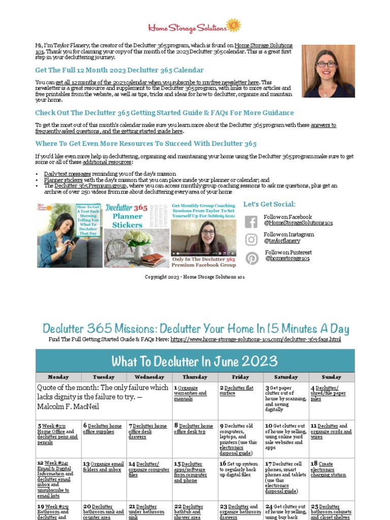 Declutter Your Home Calendar June 2023 | PDF | Bathroom | Cosmetics