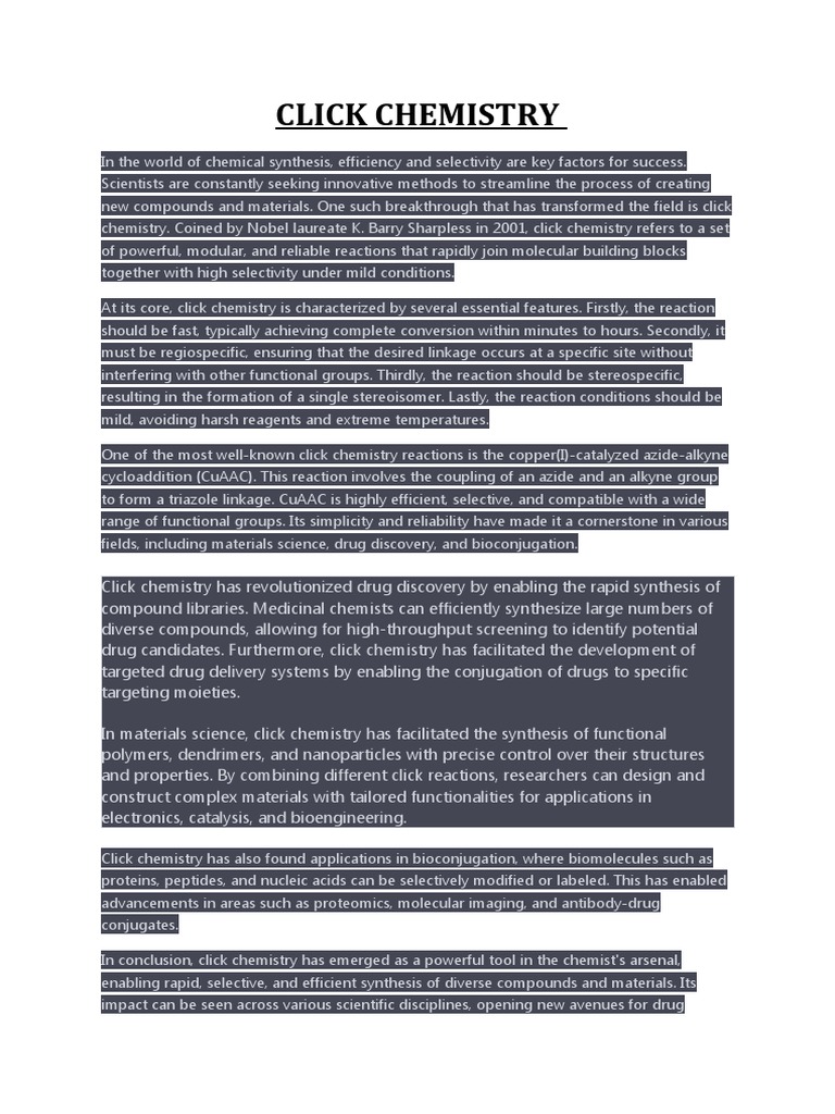 Click Chemistry | PDF | Chemistry | Physical Sciences