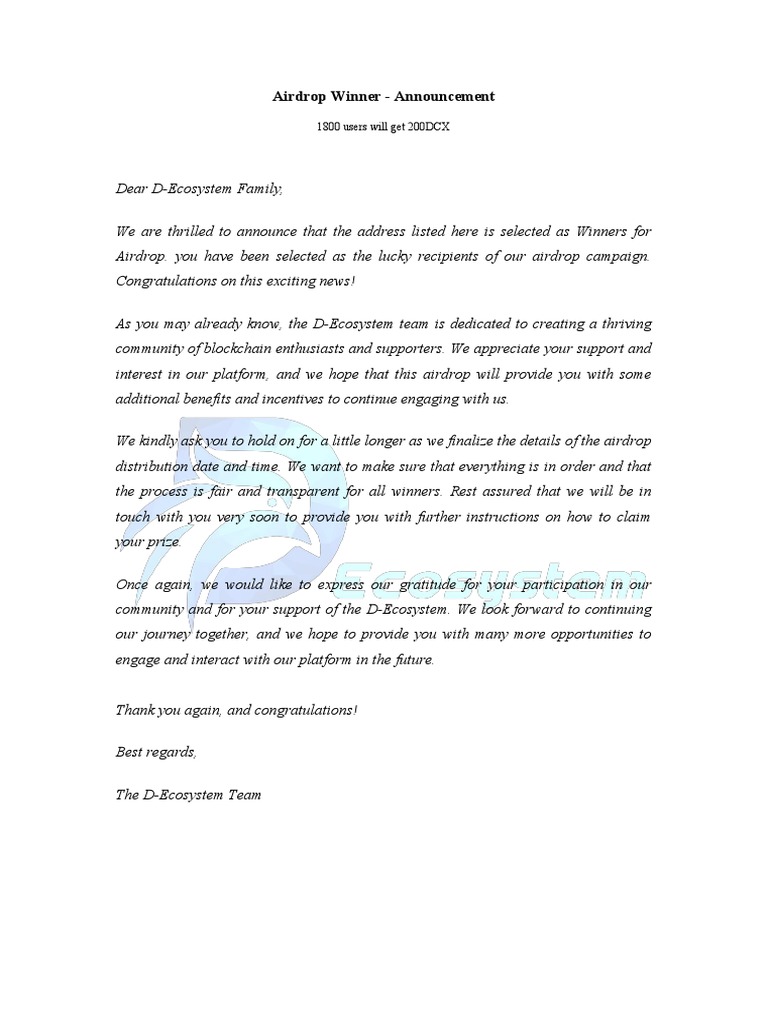 Airdrop Winners: 200DCX for 1800 Users | PDF | Communication