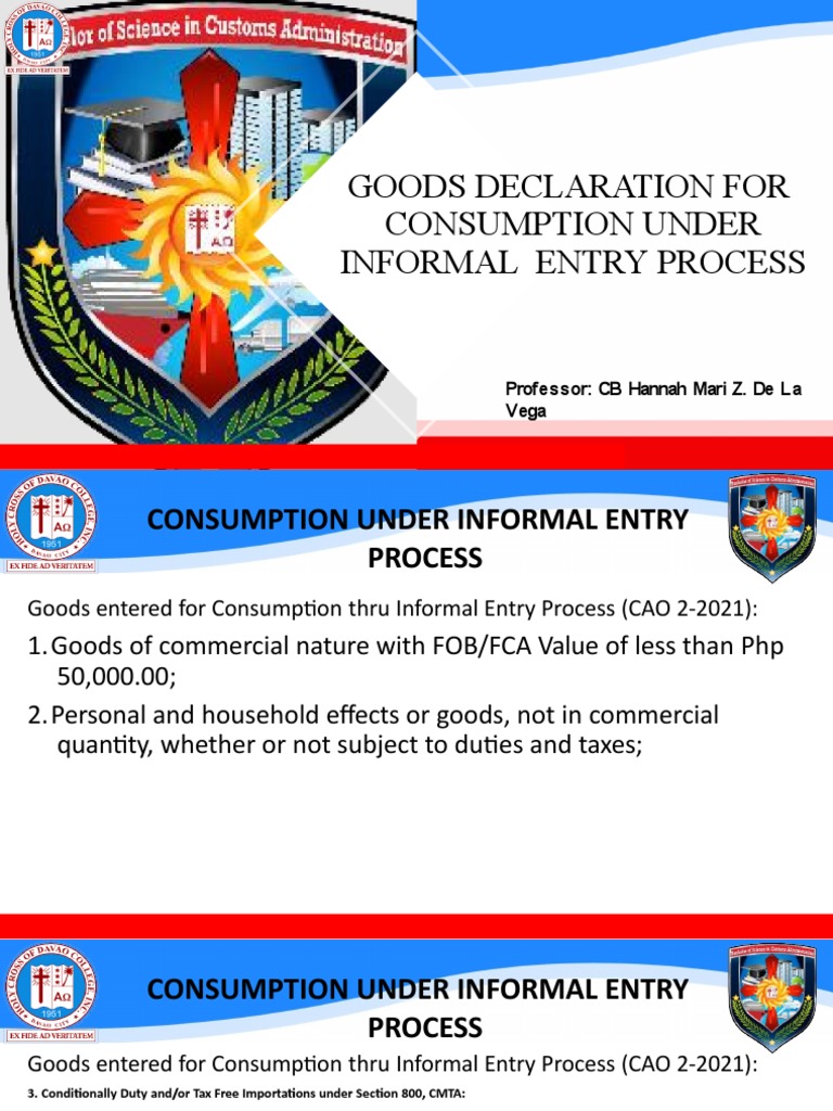 Goods Declaration For Consumption Under Informal Entry | PDF | Customs ...