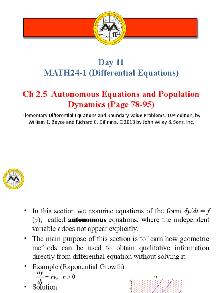 11.2.5 - Autonomous Equations and Population Dynamics | PDF | Logistic ...