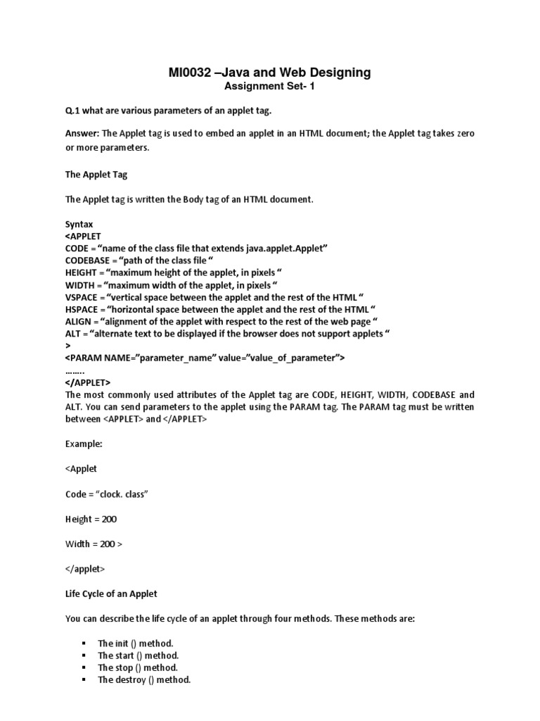 MI0032 Java and Web Design Fall 2010 | PDF | Class (Computer ...