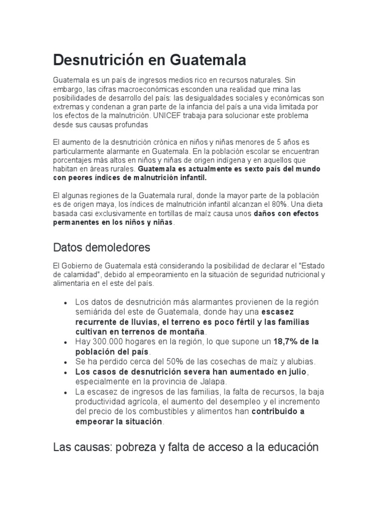 Desnutrición En Guatemala Pdf Desnutrición Unicef