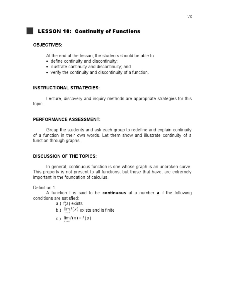 Lesson5 CONTINUITY OF A FUNCTION | PDF | Function (Mathematics) | Continuous Function