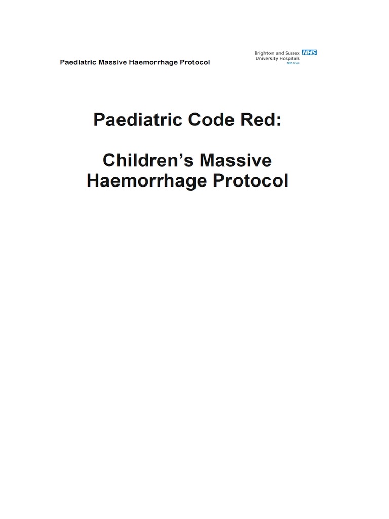 Paediatric Major Haemorrhage Protocol Brighton & Sussex Hospital 2019 | PDF