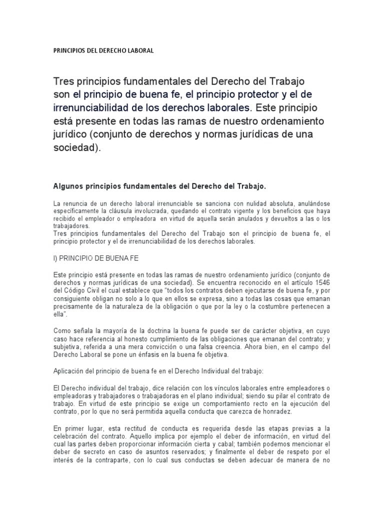 Tres Principios del Derecho Laboral | PDF | Derecho laboral | Ley procesal