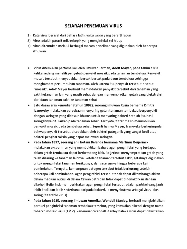 Sejarah Penemuan Virus | PDF