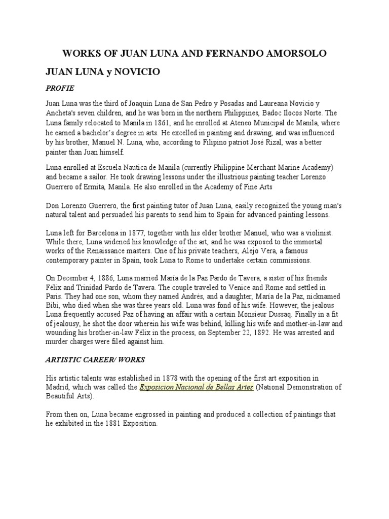 Works Of Juan Luna And Fernando Amorsolo Pdf Philippines