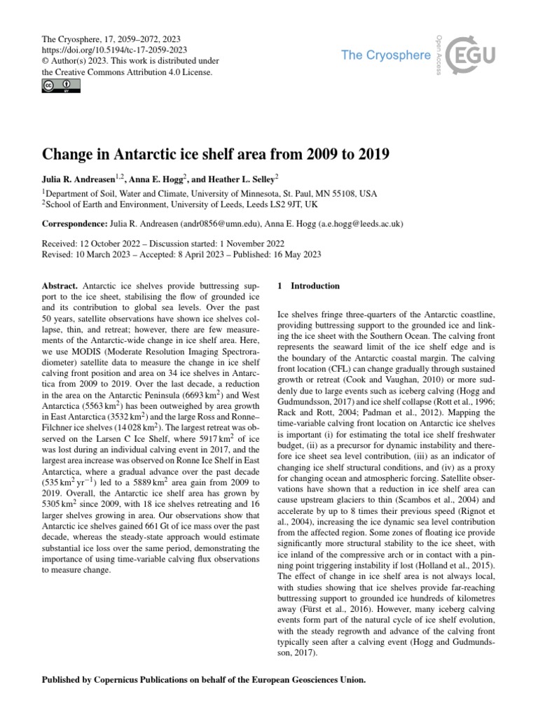 Change in Antarctic Ice Shelf Area From 2009 To 2019 | PDF | Antarctica ...