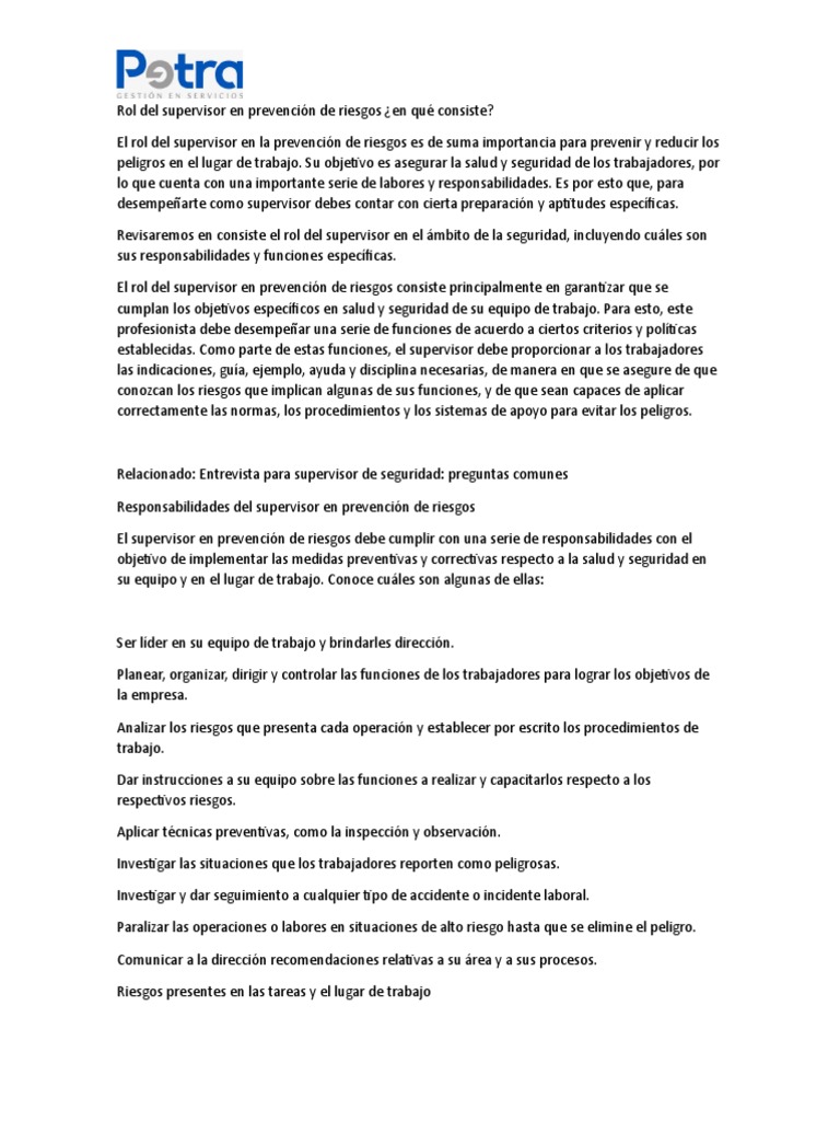 Rol Del Supervisor en Prevención de Riesgos | PDF | Valores | Liderazgo