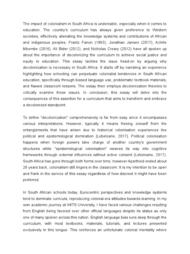 Final MODIFIED Eduction 2 Decolonizatin Essay | PDF | Curriculum | Decolonization