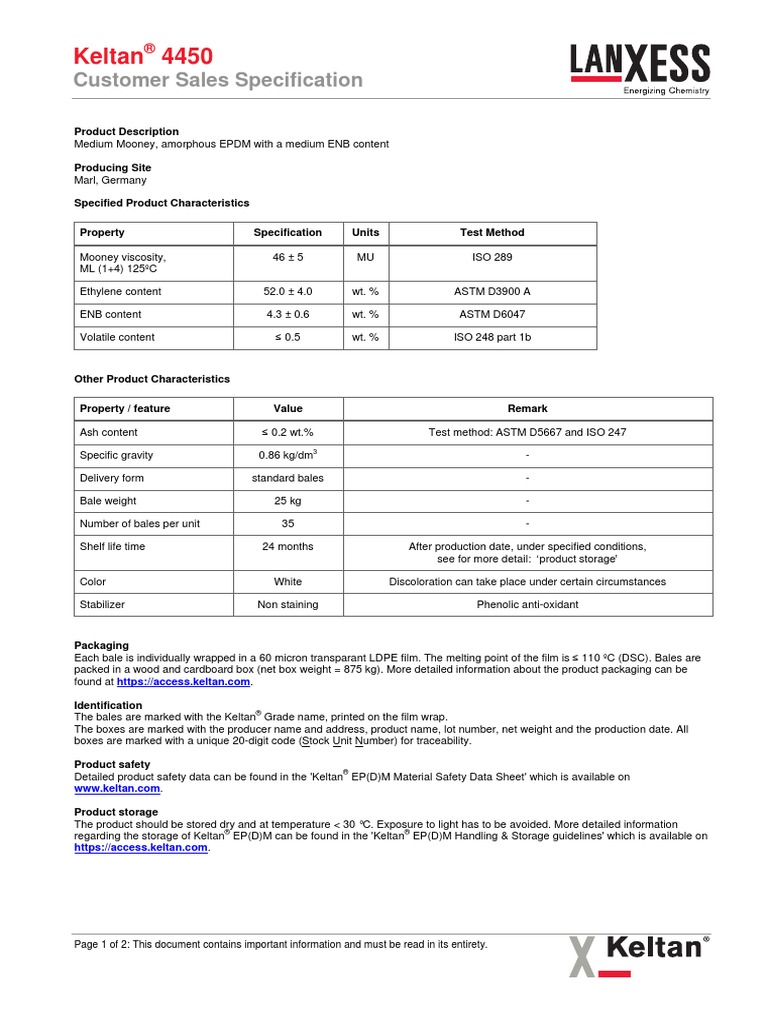 CSS Keltan 4450 | PDF | Specification (Technical Standard) | Packaging ...