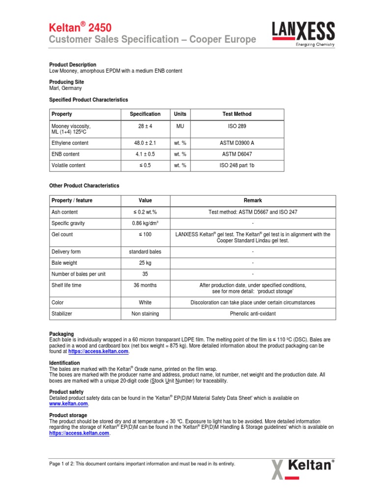 Keltan 2450 - Cooper Europe | PDF | Specification (Technical Standard ...