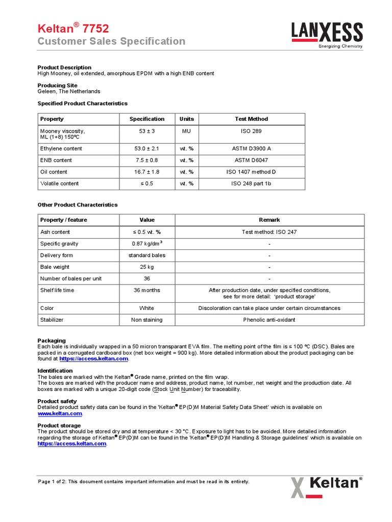 CSS Keltan 7752 | PDF | Specification (Technical Standard)