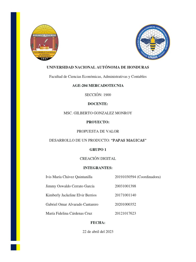 Proyecto Final MKT Grupo 1 - Propuesta de Valor Papas Magicas | PDF | Marketing | Producto (Negocio)