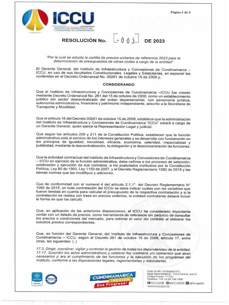 Resolución Carttilla de Precios ICCU | PDF