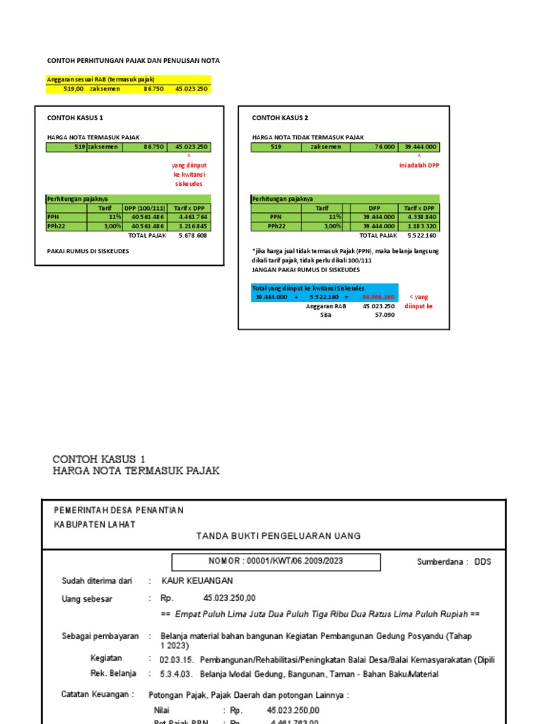 Contoh Nota dan Perhitungan Pajak Desa | PDF