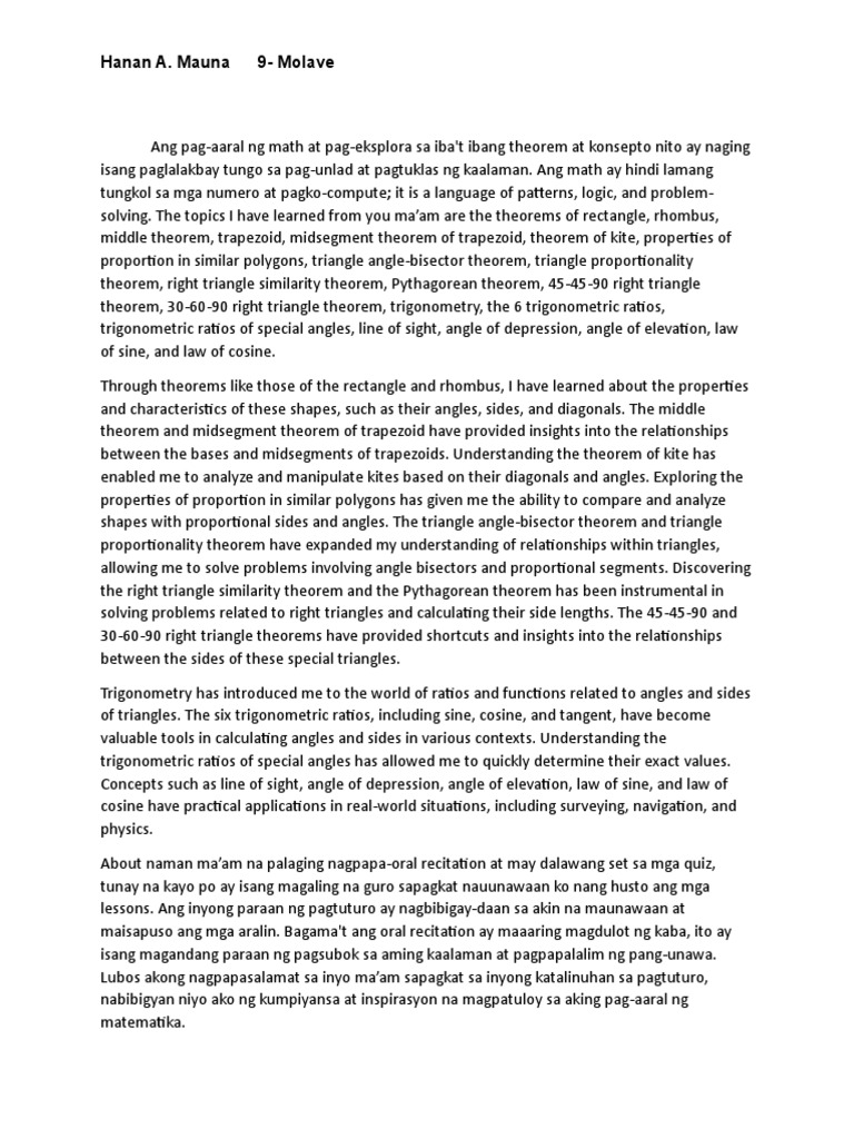 Math Reflection | PDF | Triangle | Trigonometric Functions