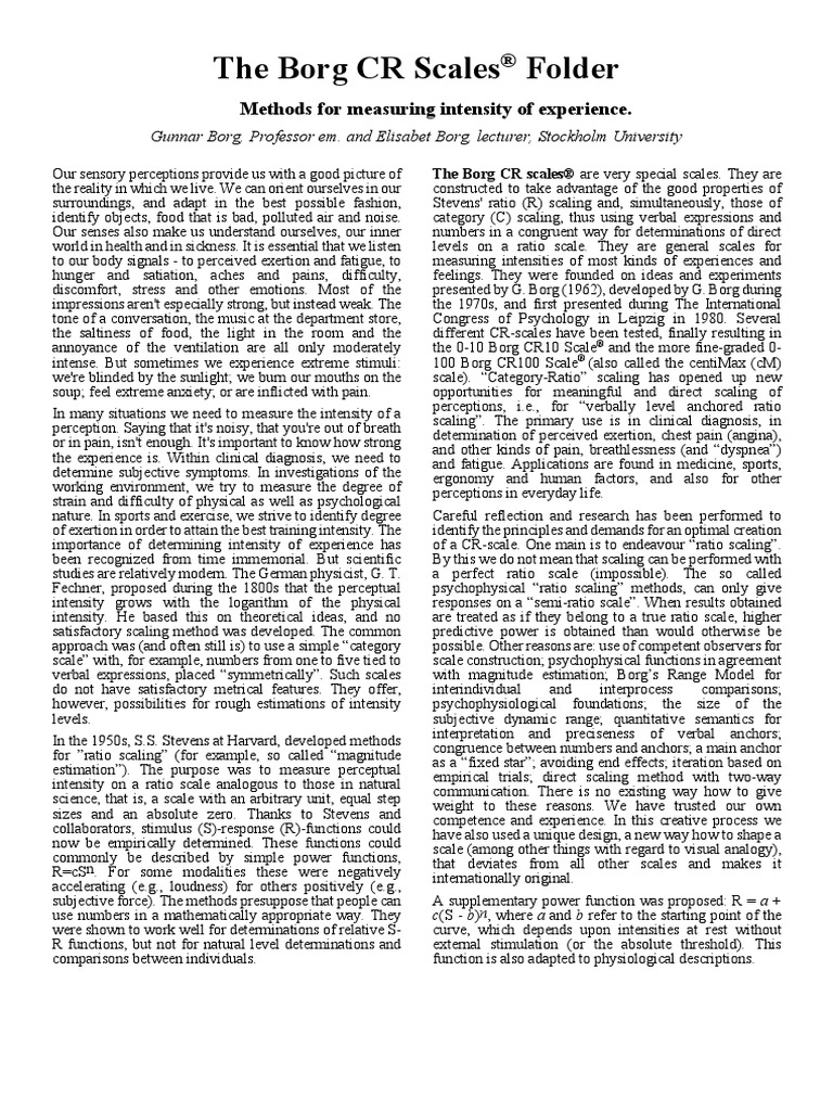 The Borg CR Scales Folder | PDF | Pain | Psychophysics
