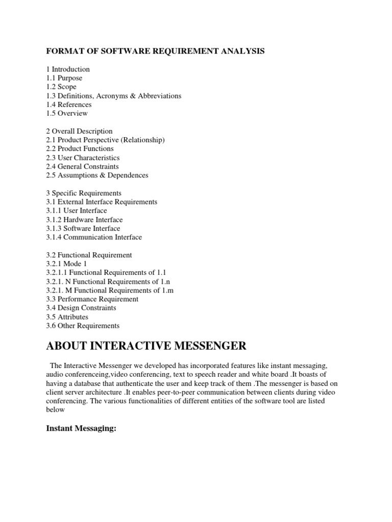 Format of Software Requirement Analysis | PDF | Instant Messaging ...