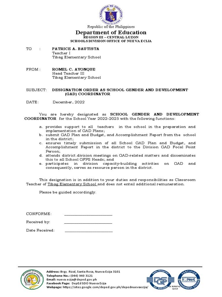 Designation As District Gad Coordinator | PDF | Career & Growth