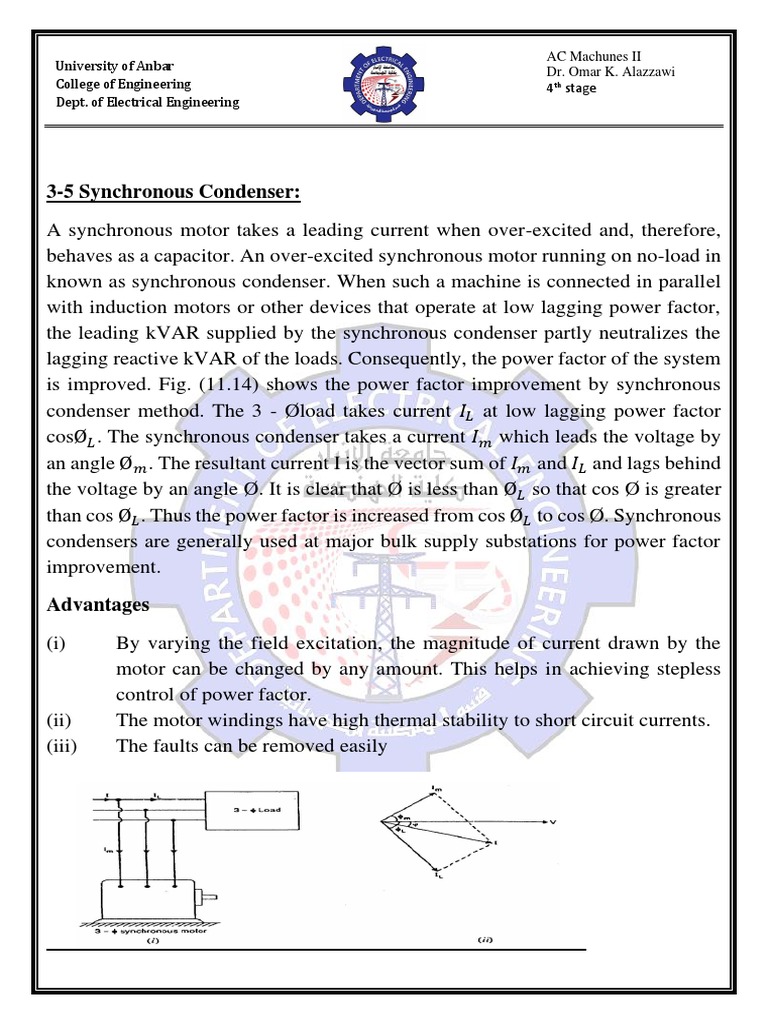 3-5 Synchronous Condenser | PDF | Electric Motor | Capacitor