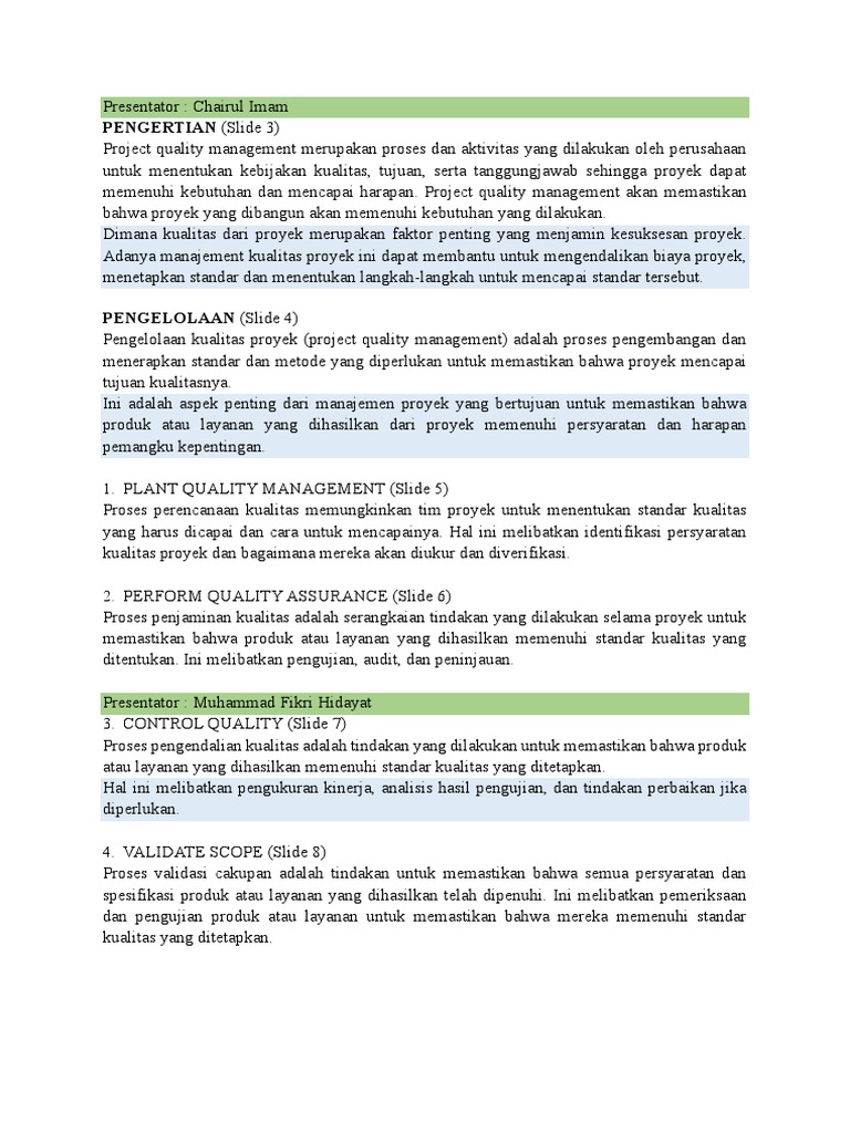 Script Presentasi - Project Quality Manajemen | PDF