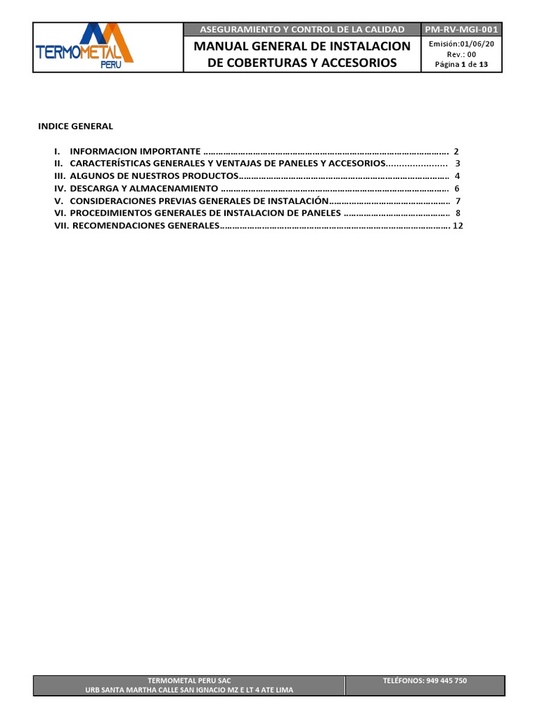 Instalación de Paneles y Accesorios Termometal | PDF | Tornillo ...