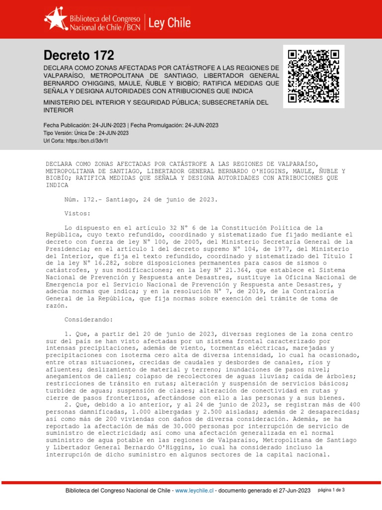 Decreto 172 - 24 JUN 2023 | PDF | Santiago | Gobierno