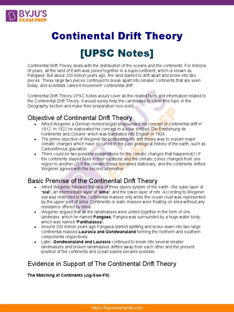 Continental Drift Theory Upsc Notes 71 | PDF | Plate Tectonics | Continent