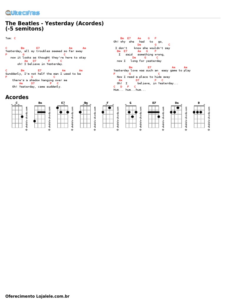 The Beatles - Yesterday (Acordes) (Uke Cifras) | PDF