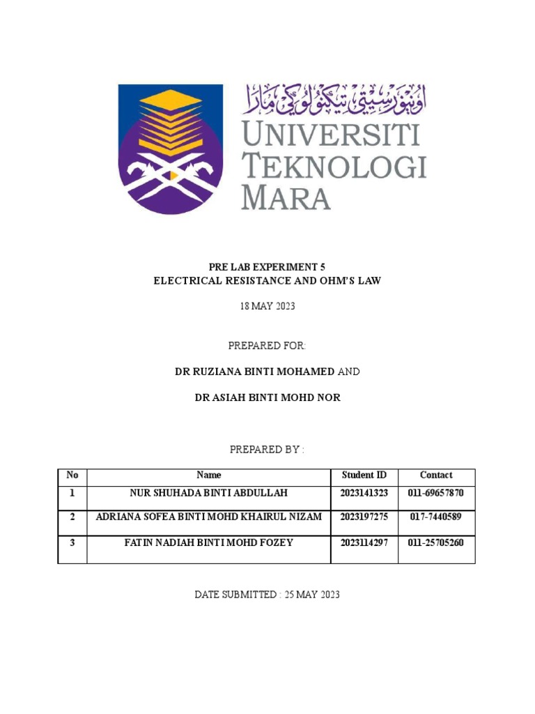Prelab 5 Quest | PDF | Electrical Resistance And Conductance | Electrical Resistivity And ...