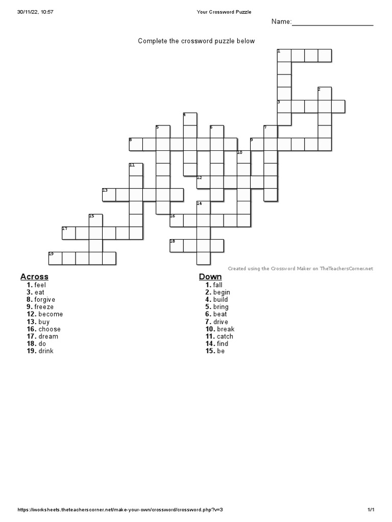 Crossword Puzzle Past Participle | PDF | Puzzles | Games Of Mental Skill