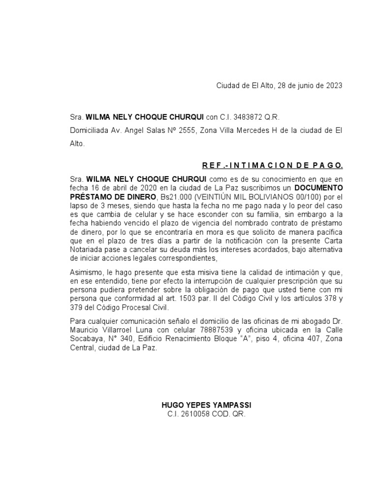 Intimacion de Pago | PDF