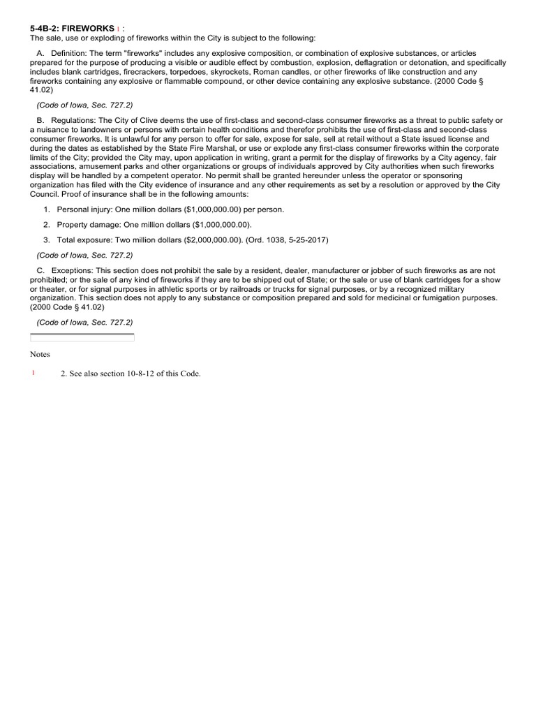 Clive Fireworks Use Ordinance | PDF | Fireworks