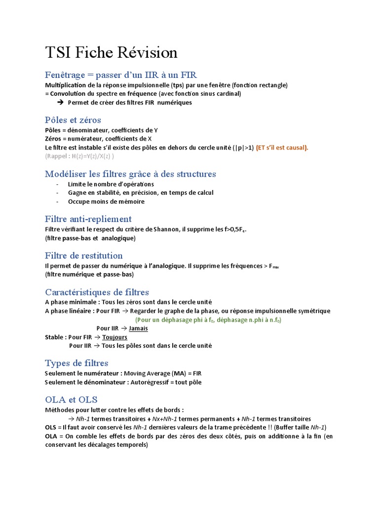 Filtres numériques : Concepts et caractéristiques | PDF | Filtre ...
