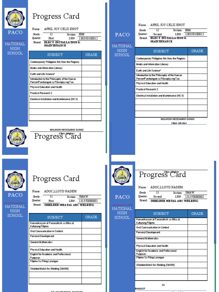 Progress Card HUMSS | PDF | Construction | Welding