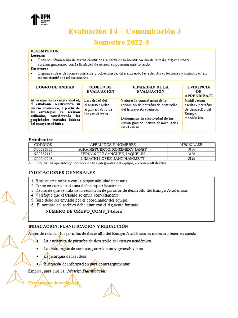 t4 Comunicación 3 2022 5 | PDF | Ensayos | Evaluación