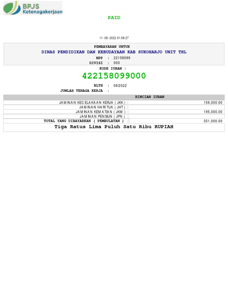 Pembayaran Iuran Jaminan Sosial | PDF