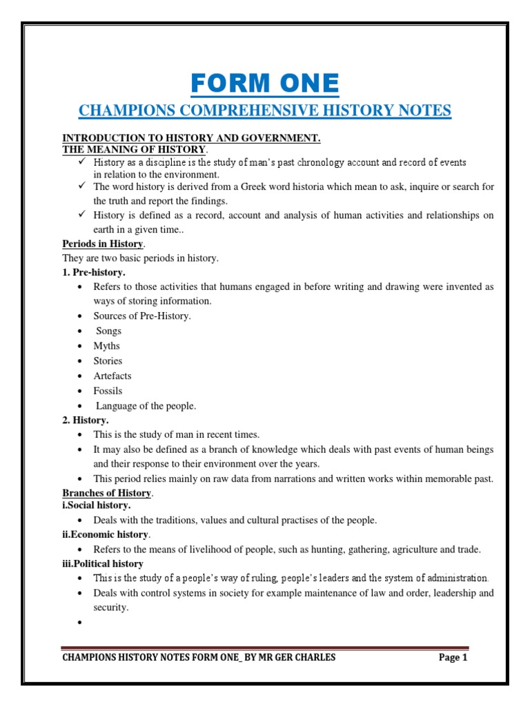 History Form 1 Notes Champions | PDF | Agriculture | Stone Age History Form 1 Notes Champions | PDF | Agriculture | Stone Age