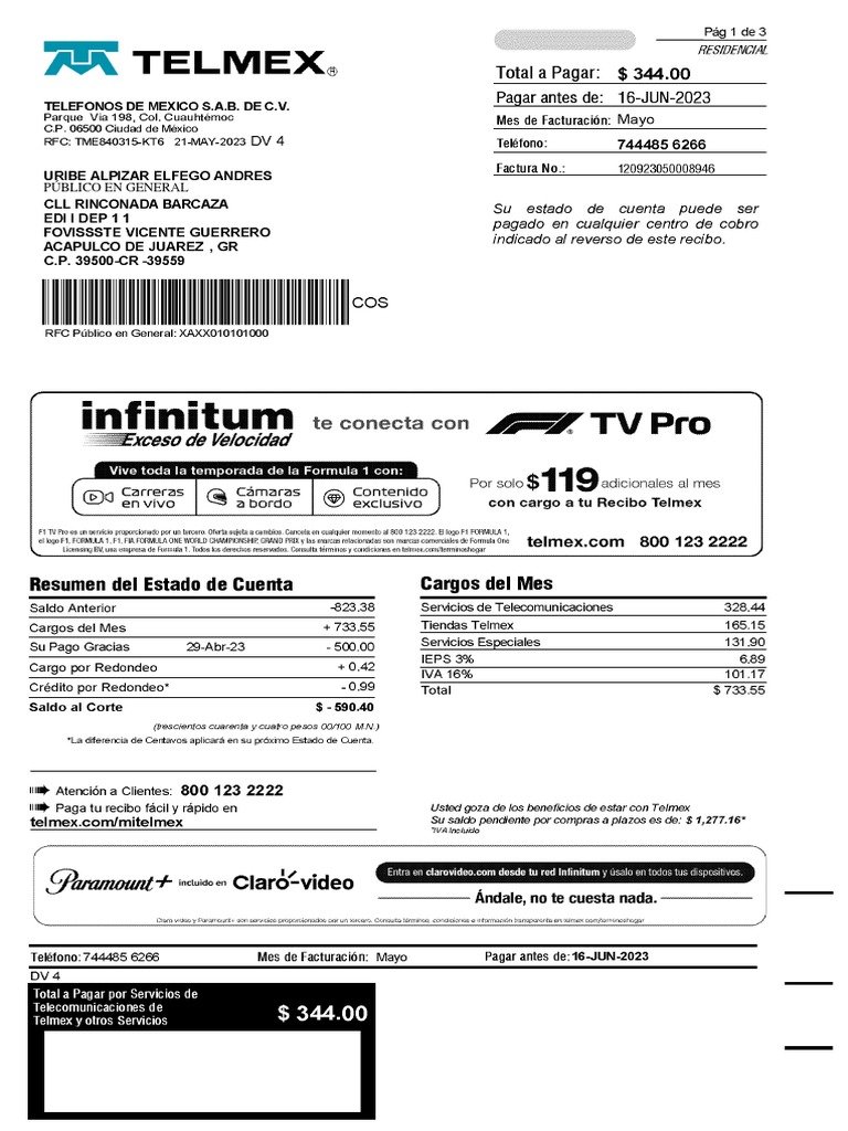 Recibo Telmex | PDF