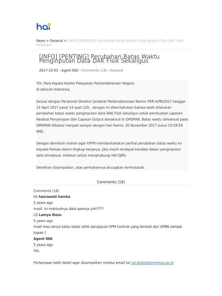 INFO PENTING Perubahan Batas Waktu Penginputan Data DAK Fisik Sekaligus | PDF