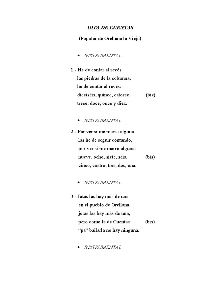 Jota de Cuentas - Letra | PDF