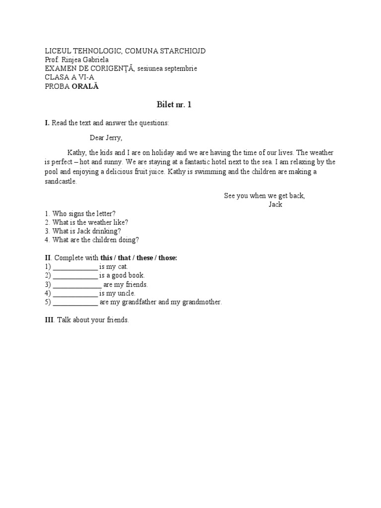 12 Subiecte Proba Orala 2018 Corigenta - V - Oral | PDF