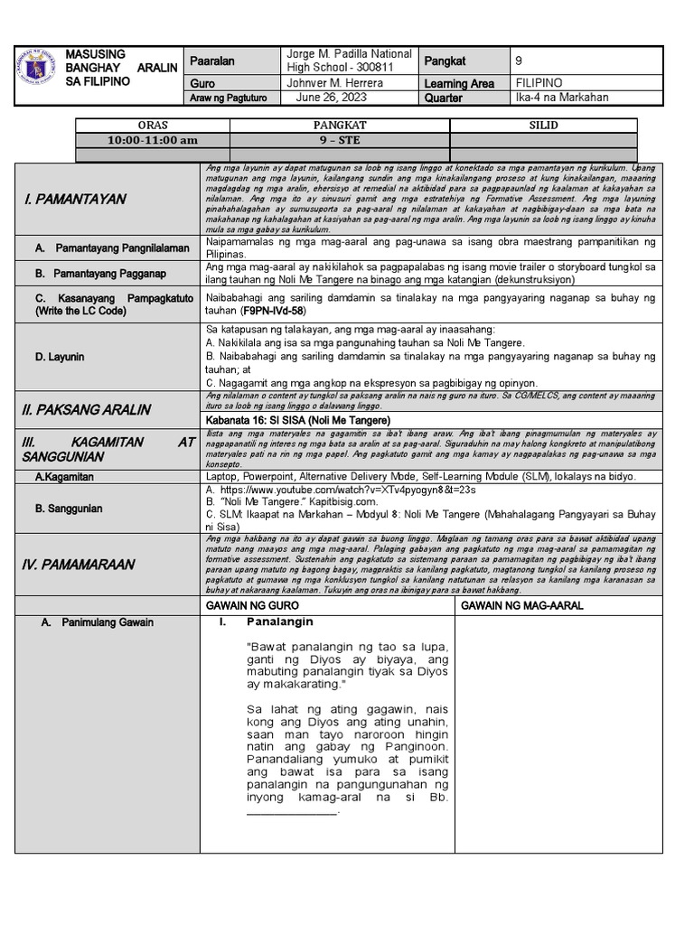Kabanata 16 Si Sisa Masusing Banghay | PDF
