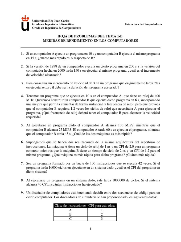 Tema 1 - Ejercicios (Medidas de Rendimiento) | PDF | Programa de computadora | Programación